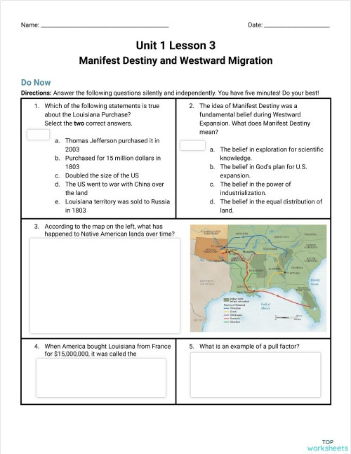 Manifest Destiny and Westward Migration. Interactive worksheet ...