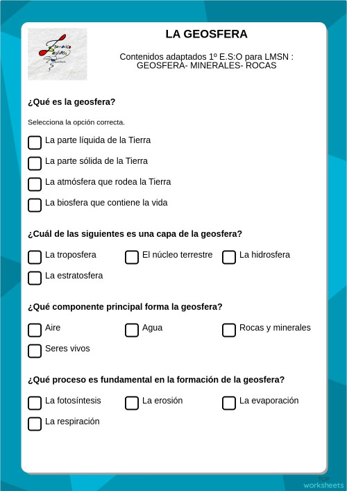 LA GEOSFERA. Ficha interactiva | TopWorksheets