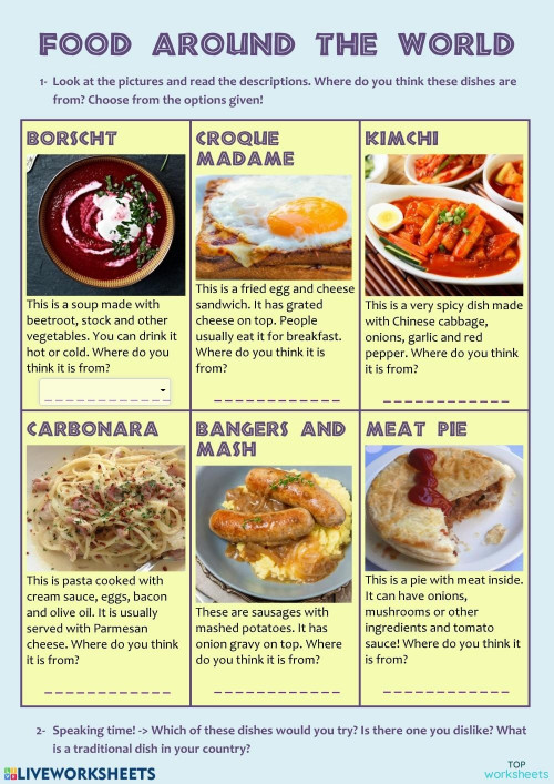 Food around the world. Interactive worksheet | TopWorksheets