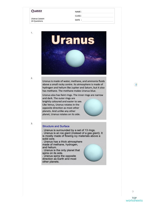 Uranus Lesson. Interactive worksheet | TopWorksheets