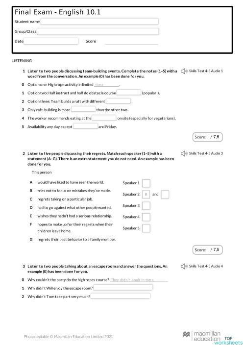 Final Exam - English 10.1. Interactive worksheet | TopWorksheets