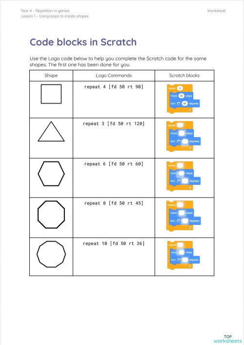 Using loops to create shapes. Interactive worksheet | TopWorksheets Using loops to create shapes. Interactive worksheet | TopWorksheets