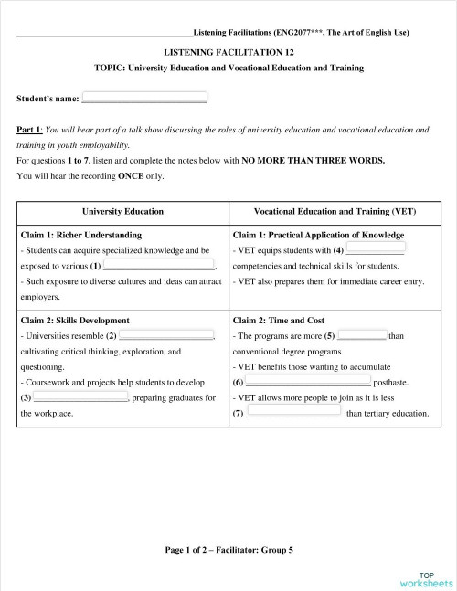 [TAEU] LISTENING FACILITATION 12 - GROUP 5. Interactive worksheet ...