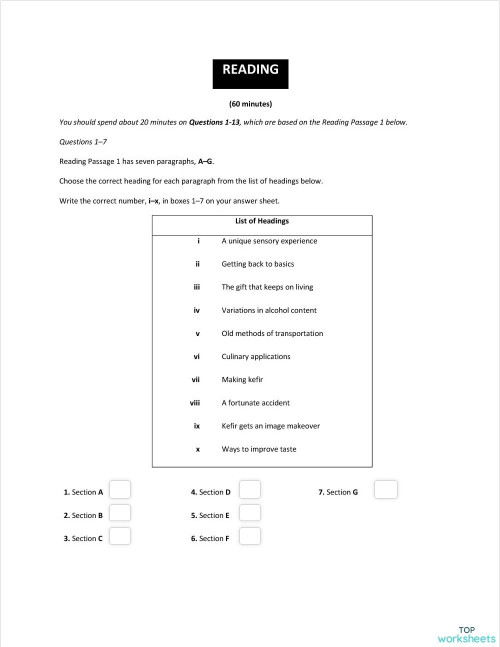 READING MID TERM TEST. Interactive worksheet | TopWorksheets