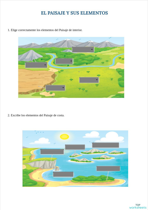 Paisajes: fichas interactivas y ejercicios online | TopWorksheets
