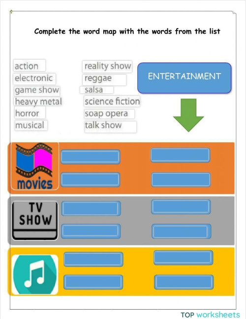 Types of movies. Interactive worksheet | TopWorksheets
