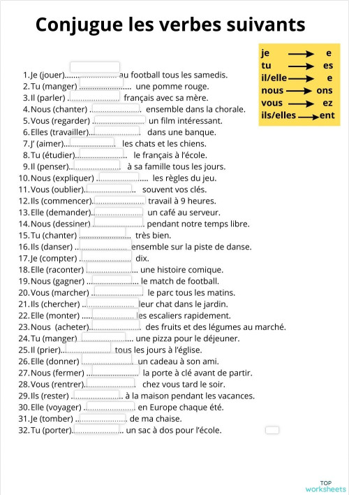 verbes du 1ergroupe. Fiche interactive | TopWorksheets