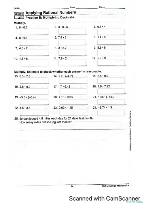 Lesson3.2 Multiplying Decimals (7th). Interactive worksheet | TopWorksheets