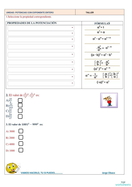 POTENCIAS CON EXPONENTE ENTERO. Ficha interactiva | TopWorksheets