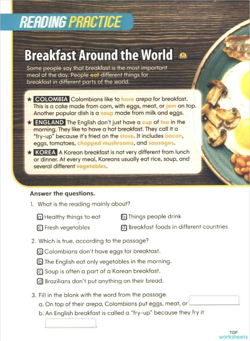 Food 1 Text. Interactive worksheet | TopWorksheets