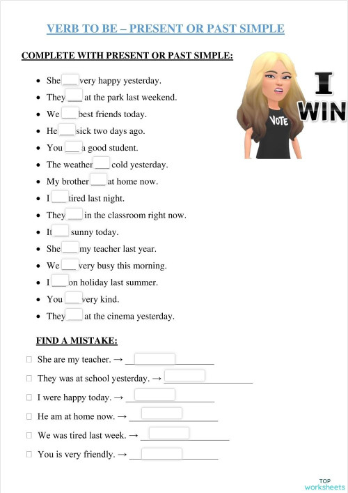 TO BE - PRESENT SIMPLE + PAST SIMPLE. Interactive worksheet | TopWorksheets