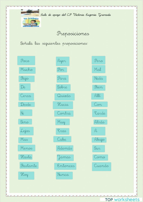 Preposiciones De Lugar Ficha Interactiva Ejercicios
