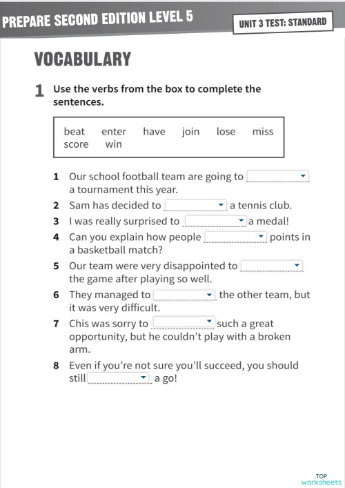 UNIT 3 TEST STANDARD. Interactive worksheet | TopWorksheets