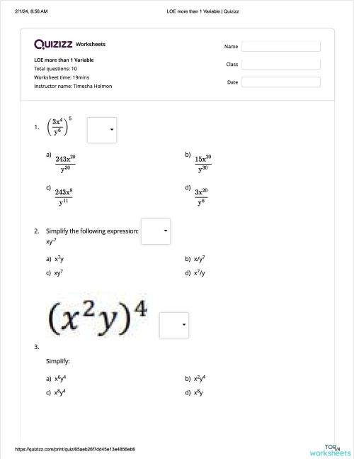 LOE more than 1 variable practice. Interactive worksheet | TopWorksheets