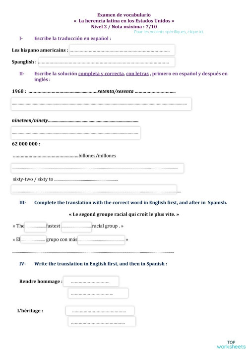3º Vocab herencia N2 ang+esp. Ficha interactiva | TopWorksheets