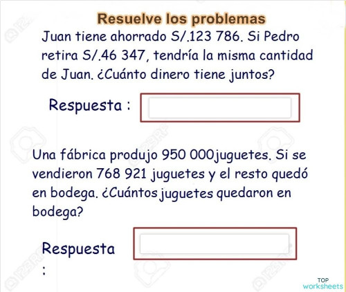 Resolvemos problemas con numeros naturales. Ficha interactiva ...