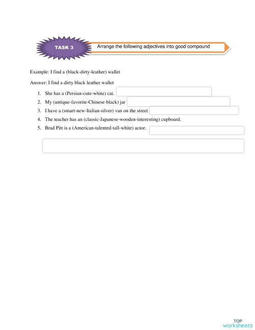 activity 3 arrange the adjectives. Interactive worksheet | TopWorksheets
