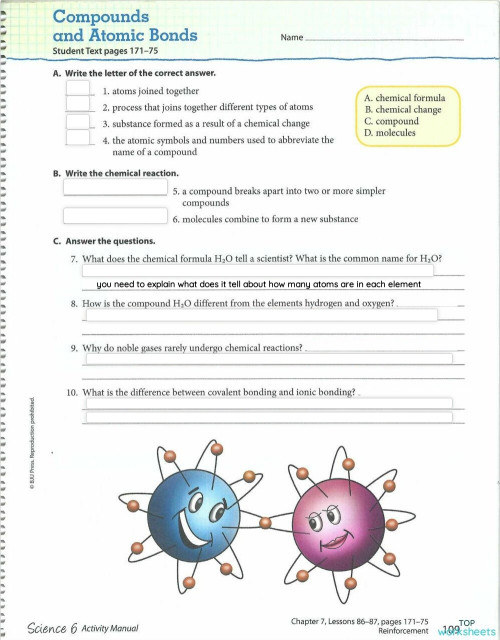 Compounds and Atomic Bonds Pg 109. Interactive worksheet | TopWorksheets