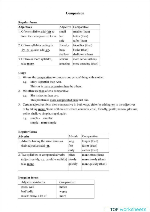 Comparatives. Interactive worksheet | TopWorksheets