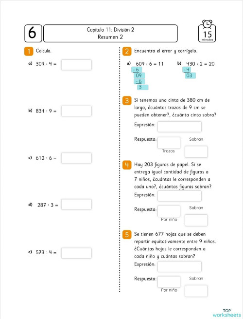 Repartir en partes iguales. Ficha interactiva | TopWorksheets