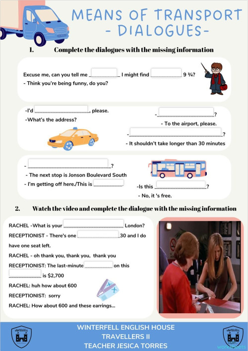 TRANSPORT- DIALOGUES. Interactive worksheet | TopWorksheets