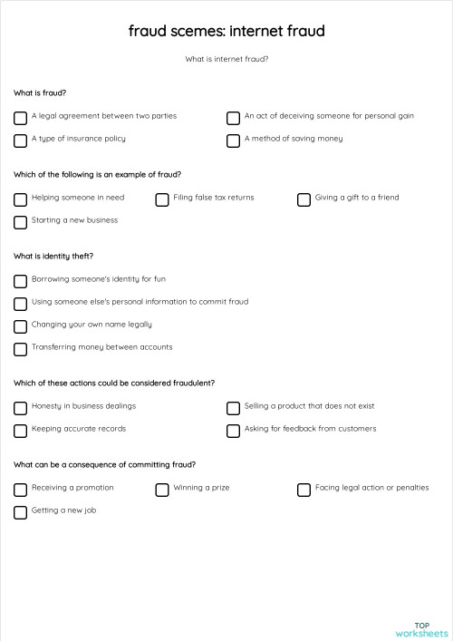 fraud scemes: internet fraud. Interactive worksheet | TopWorksheets
