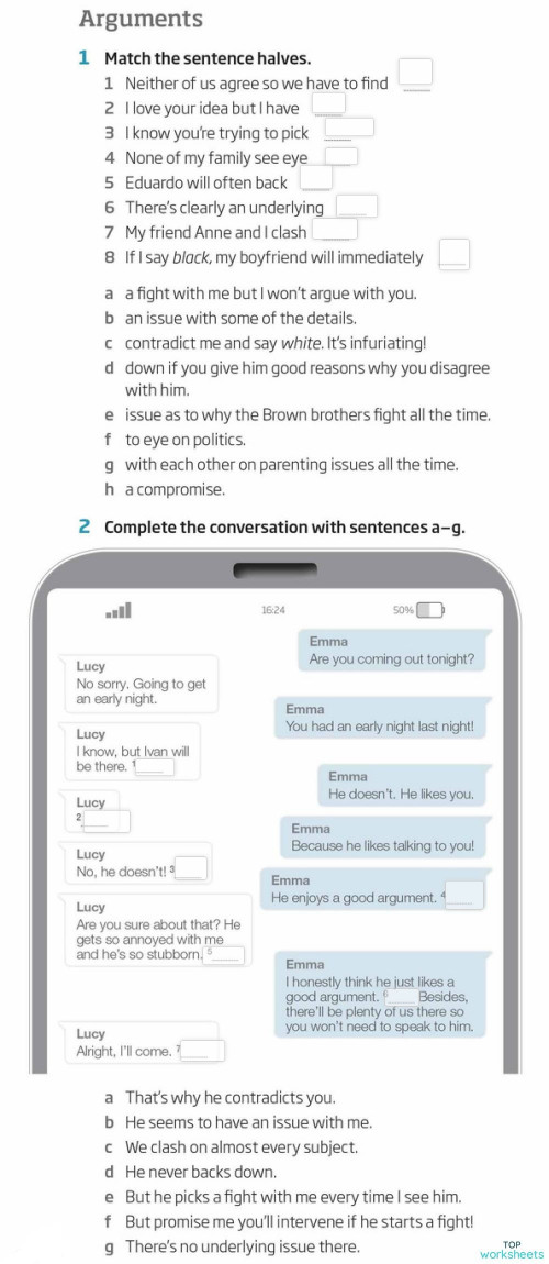 arguments (vocabulary). Interactive worksheet | TopWorksheets