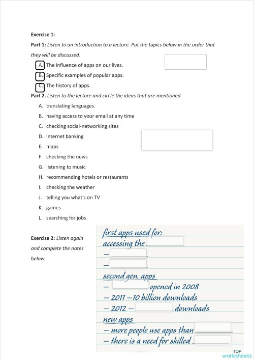 LISTENING PRACTICE: MOBILE APPS. Interactive worksheet | TopWorksheets