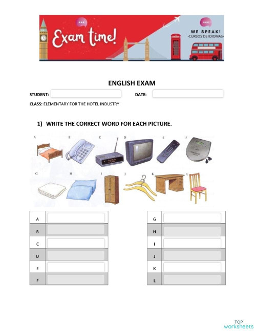 pre intermediate hotel exam. Interactive worksheet | TopWorksheets