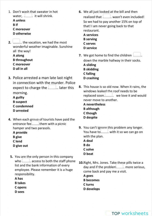 Multiple choice B2. Interactive worksheet | TopWorksheets