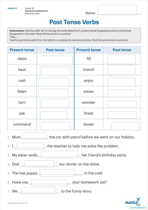 Lesson 25 Past Tense Verbs. Interactive worksheet | TopWorksheets