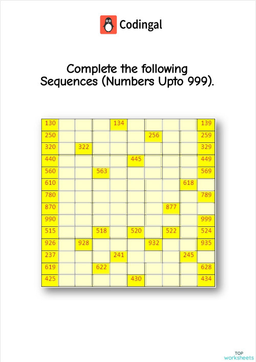 M_G02M03L11_WE01_Complete the count upto 999.. Interactive worksheet ...