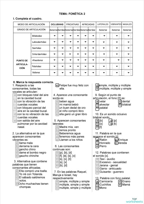 LA FONÉTICA 2. Ficha interactiva | TopWorksheets