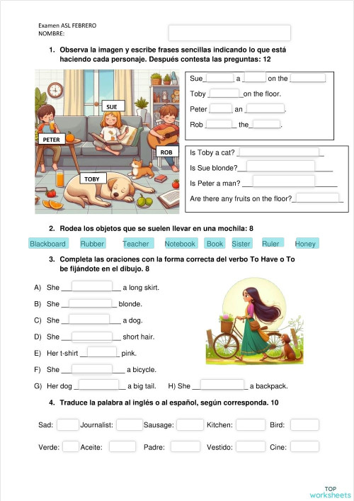 Examen presente y pasado simple. Ficha interactiva | TopWorksheets
