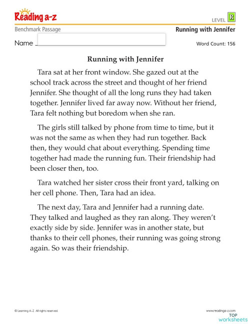 LEVEL R RUNNING WITH JENNIFER. Interactive worksheet | TopWorksheets