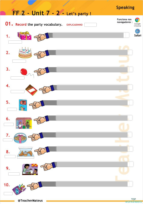 FF 2 - Unit 07 - 02 - Let's party ! - Speaking. Interactive worksheet ...