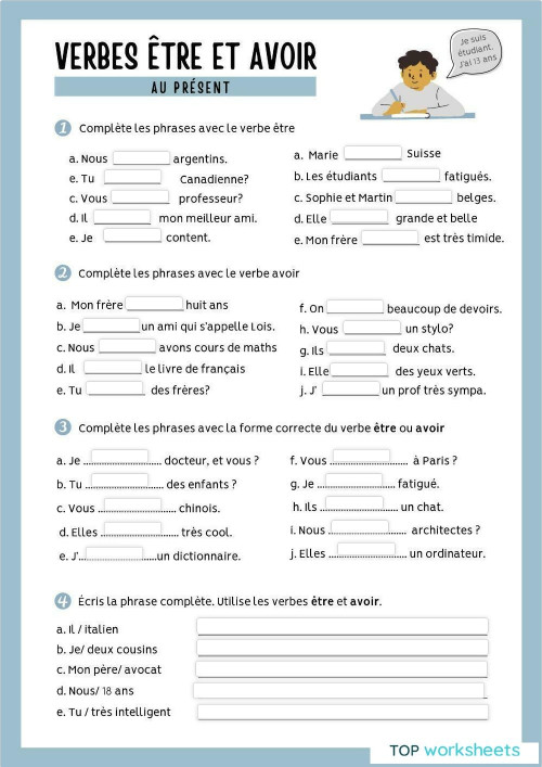Verbes être et avoir. Ficha interactiva | TopWorksheets