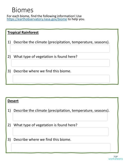 Biomes: Climate and Vegetation. Interactive worksheet | TopWorksheets