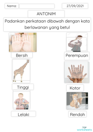 Antonim Tahun 1. Interactive worksheet | TopWorksheets