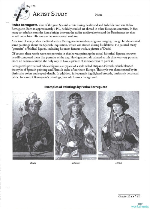 Chapter 20: Pg 195-196 Artist Study. Interactive worksheet | TopWorksheets