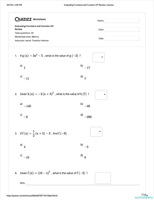 Evaluating Functions and Function OP review. Interactive worksheet ... Evaluating Functions and Function OP review. Interactive worksheet ...