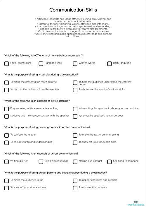 Communication Skills. Interactive worksheet | TopWorksheets