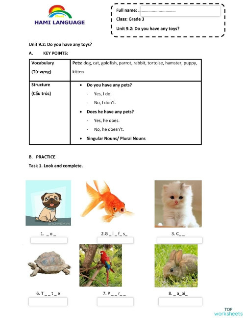 ESL03_UNIT 9.2: DO YOU HAVE ANY TOYS?. Interactive worksheet ...