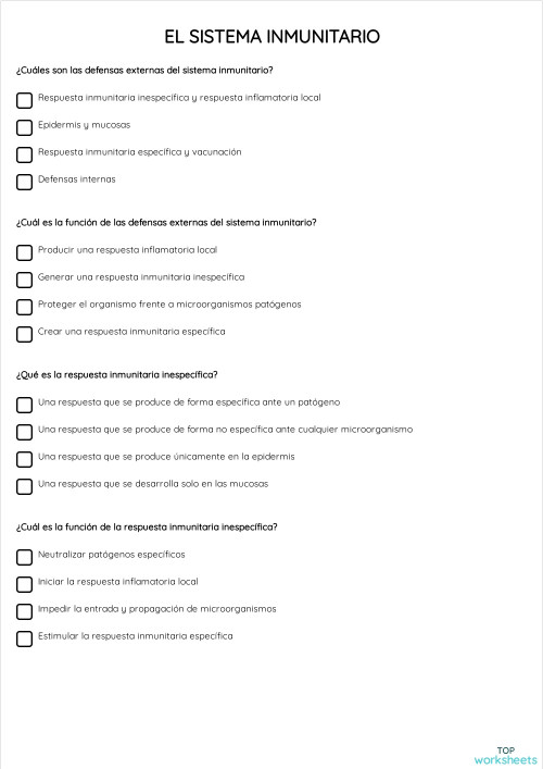 EL SISTEMA INMUNITARIO. Ficha interactiva | TopWorksheets