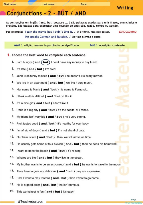 Conjunctions - 2 - Writing - TM0383. Interactive worksheet | TopWorksheets