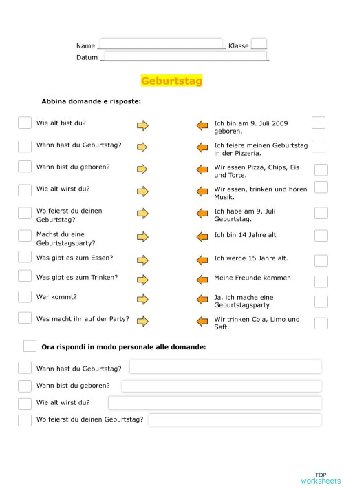 Geburtstag. Scheda interattiva | TopWorksheets
