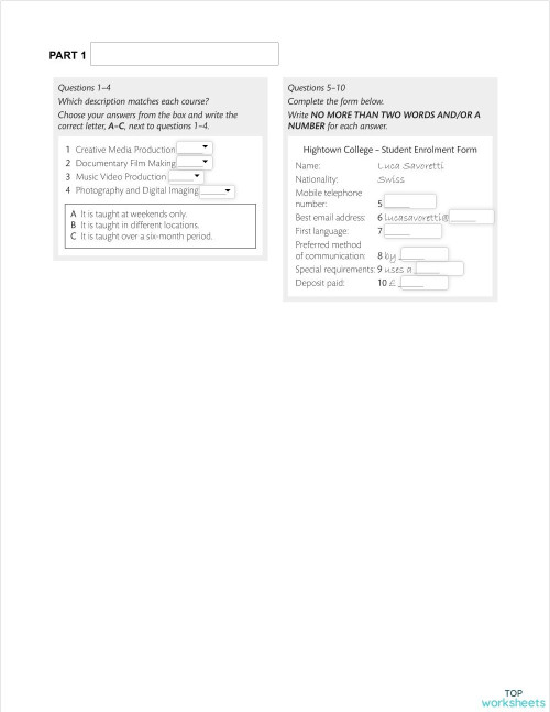 Inter 5.5 Final Listening. Interactive worksheet | TopWorksheets