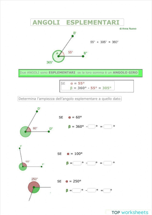 Angoli esplementari. Scheda interattiva | TopWorksheets