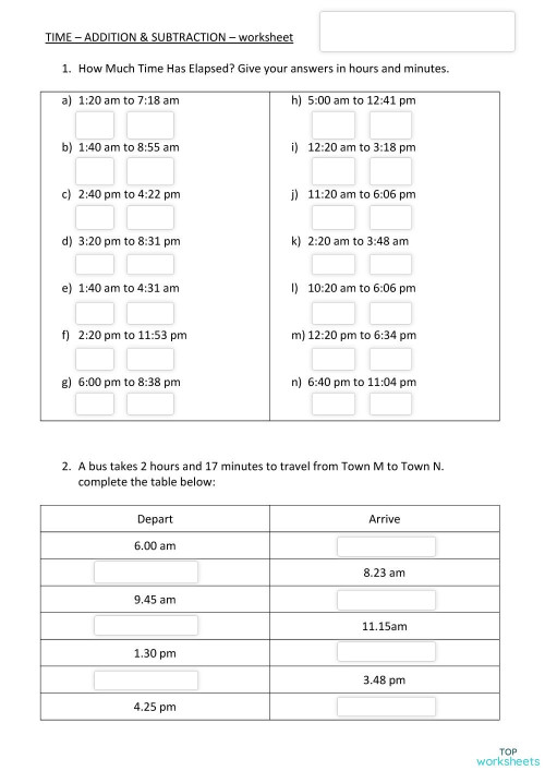 operation of time. Interactive worksheet | TopWorksheets
