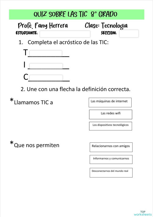 QUIZ SOBRE LAS TIC. Ficha interactiva | TopWorksheets